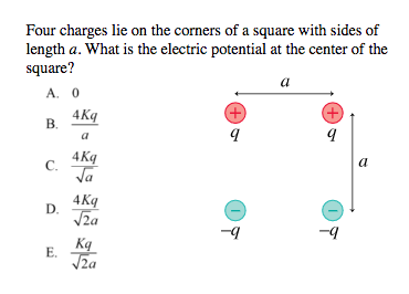 Solved Four charges lie on the corners of a square with | Chegg.com