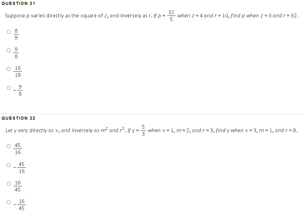 Solved QUESTION 21 Suppose p varies directly as the square | Chegg.com