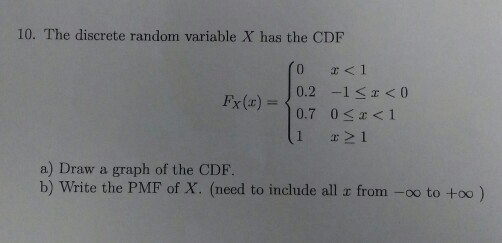 Solved 10. The discrete random variable x has the CDF 1 0.2 | Chegg.com