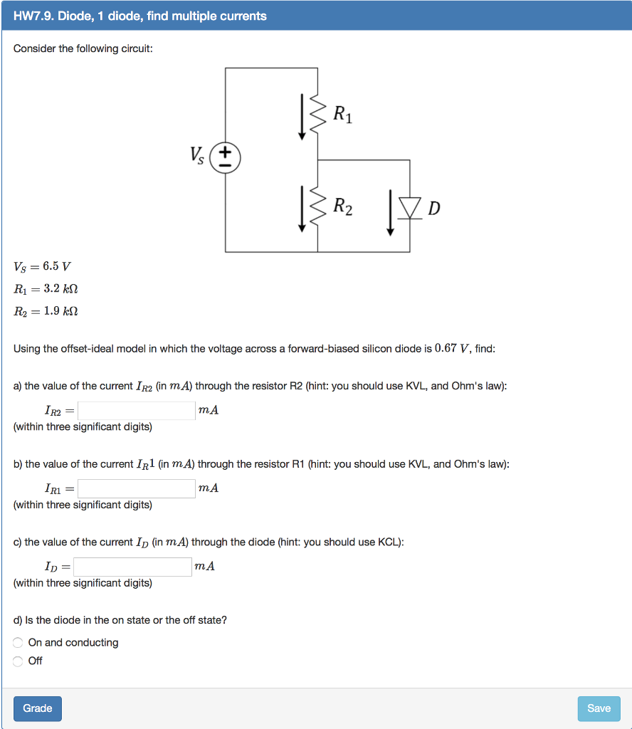Solved HW7.9. Diode, 1 diode, find multiple currents | Chegg.com