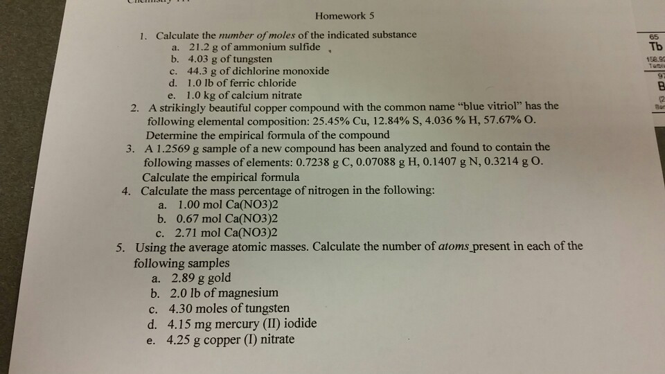 Solved Calculate The Number Of Moles Of The Indicated