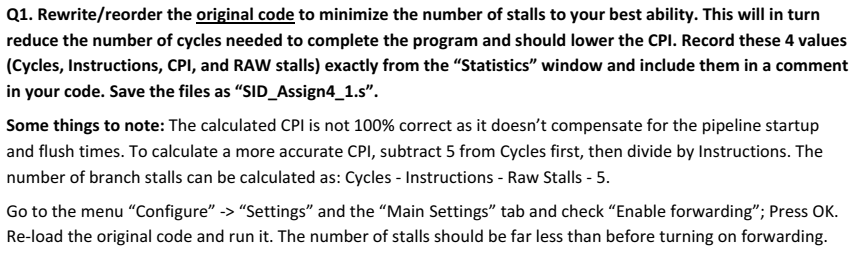 Q1. Rewrite/reorder the original code to minimize the | Chegg.com