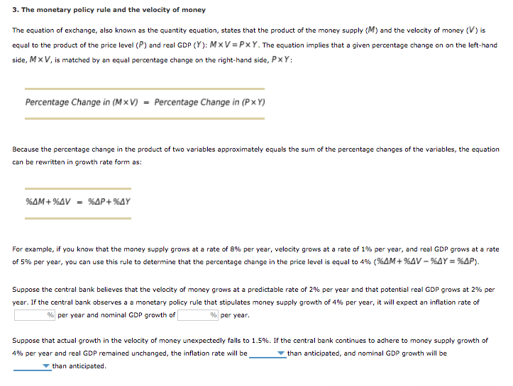 Solved The monetary policy rule and the velocity of money | Chegg.com