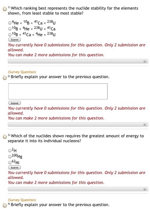Solved Which ranking best represents the nuclide stability | Chegg.com