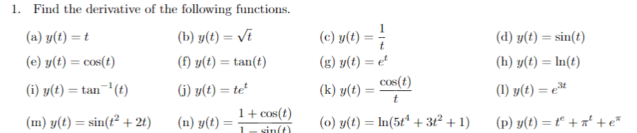 Solved Find the derivative of the following functions. (a) | Chegg.com ...