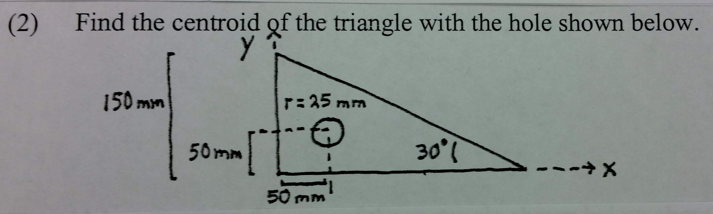 Solved Find the centroid of the triangle with the hole shown | Chegg.com