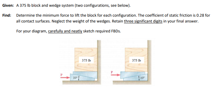Solved Given: A 375 lb block and wedge system (two | Chegg.com