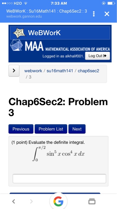 Solved WeBWorK MAA MATHEMATICAL ASSOCIATION OF AMERICA | Chegg.com
