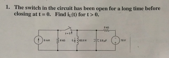 Solved 1. The switch in the circuit has been open for a long | Chegg.com