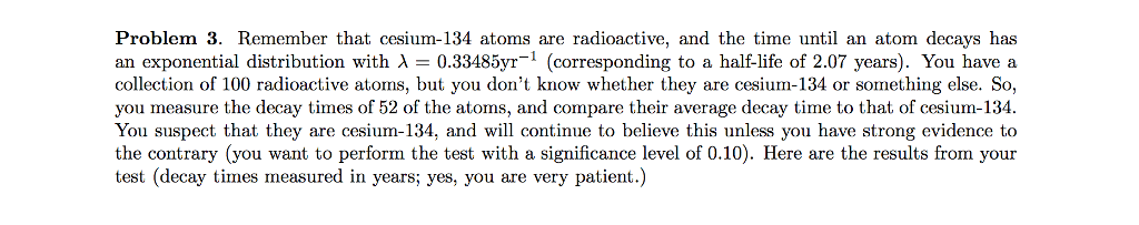 Solved Problem 3. Remember that cesium-134 atoms are | Chegg.com