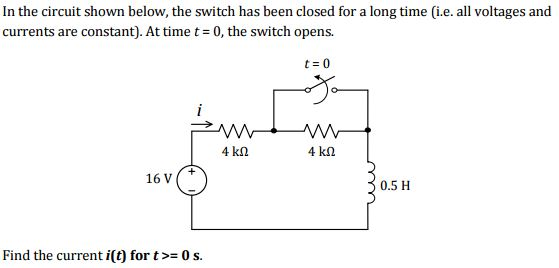 Solved In the circuit shown below, the switch has been | Chegg.com