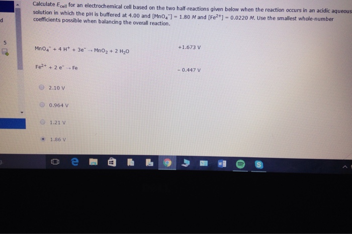 Solved Calculate E_cell for an electrochemical cell based on | Chegg.com