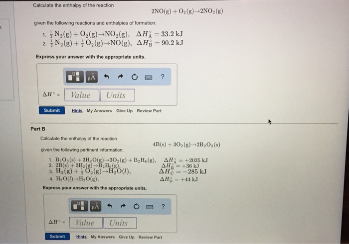 Solved Calculate The Enthalpy Of The Reaction 2no G