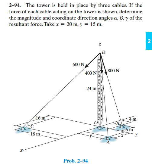 The tower is held in place by three cables. If the | Chegg.com