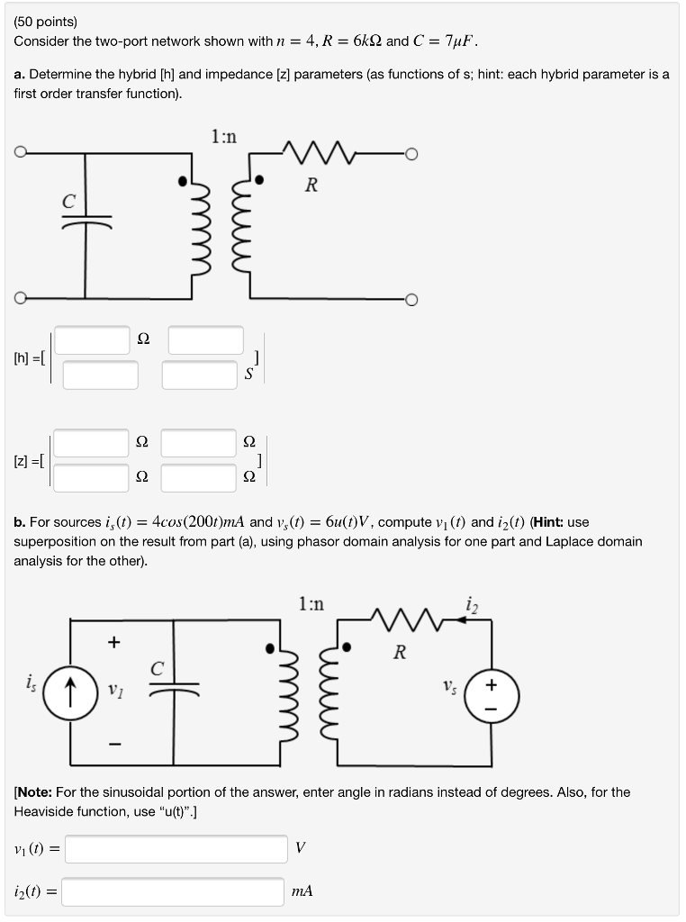 Solved (50 points) Consider the two-port network shown with | Chegg.com Solved (50 points) Consider the two-port network shown with | Chegg.com
