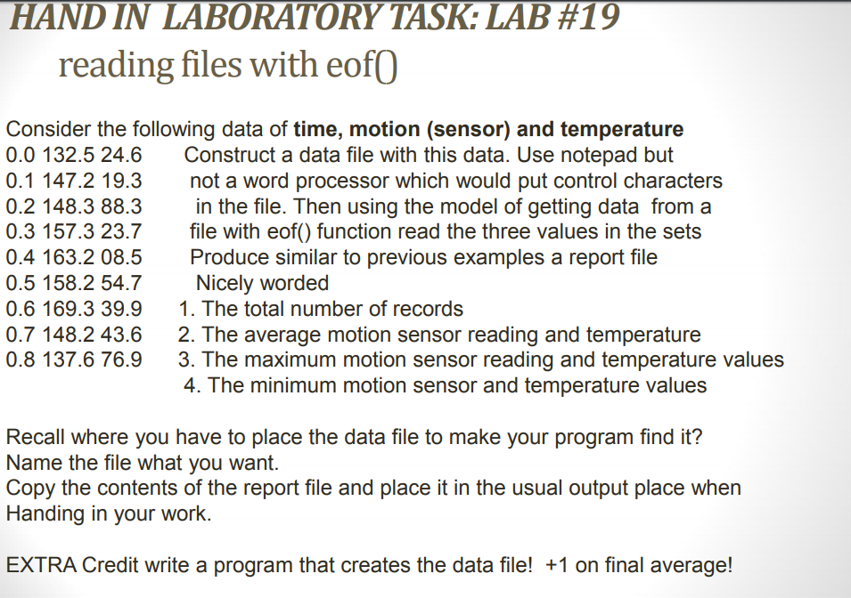 HAND IN LABORATORY TASK: LAB #19 reading files with | Chegg.com