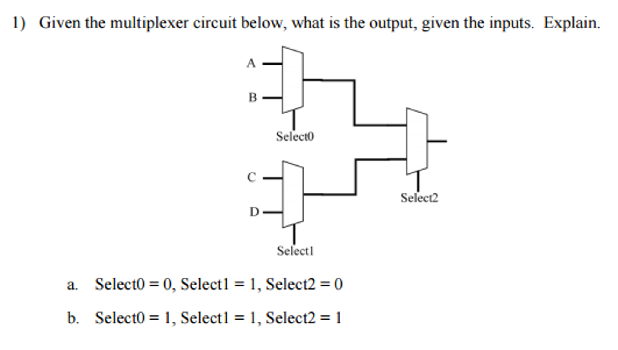 Solved Given the multiplexer circuit below, what is the | Chegg.com