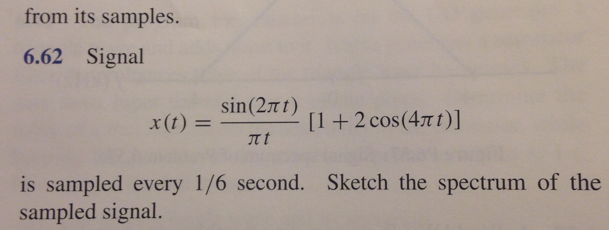 Solved from its samples. Signal is sampled every 1/6 | Chegg.com