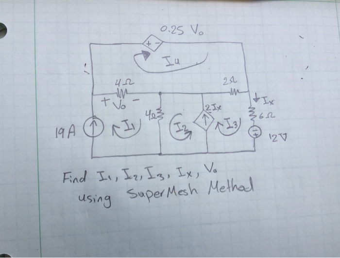 Solved Find I1, I2, I3, Ix, V0 using SuperMesh Method | Chegg.com