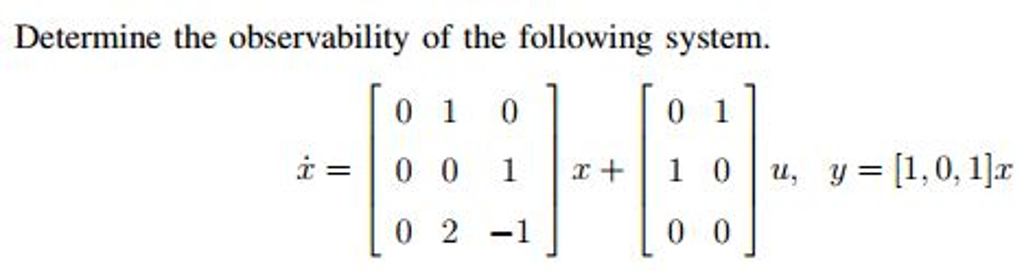 Solved Determine the observability of the following system. | Chegg.com