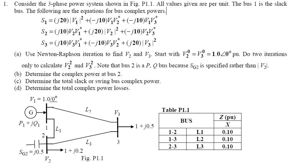 Consider the 3-phase power system shown in Fig. P1.1. | Chegg.com