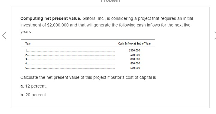 Solved Computing net present value. Gators, Inc., is | Chegg.com