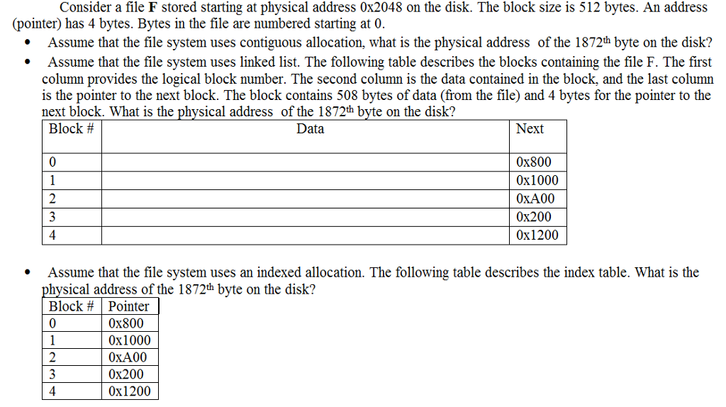 Solved Consider a file F stored starting at physical address | Chegg.com