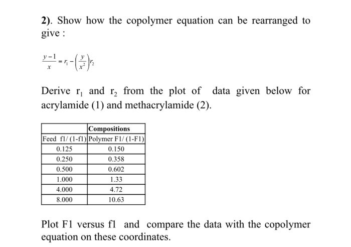 Solved Show how the copolymer equation can be rearranged to | Chegg.com