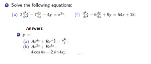 Solved O Solve the following equations: Answers: (b) Ae? + | Chegg.com