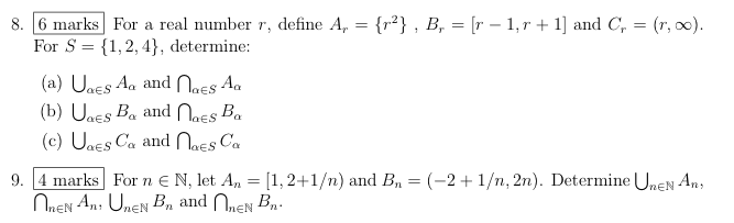 Solved For a real number r, define Ar = {r2} . Br = [r - l.r | Chegg.com