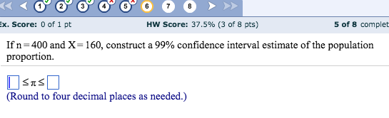 Solved If n = 400 and X= 160, construct a 99% confidence | Chegg.com