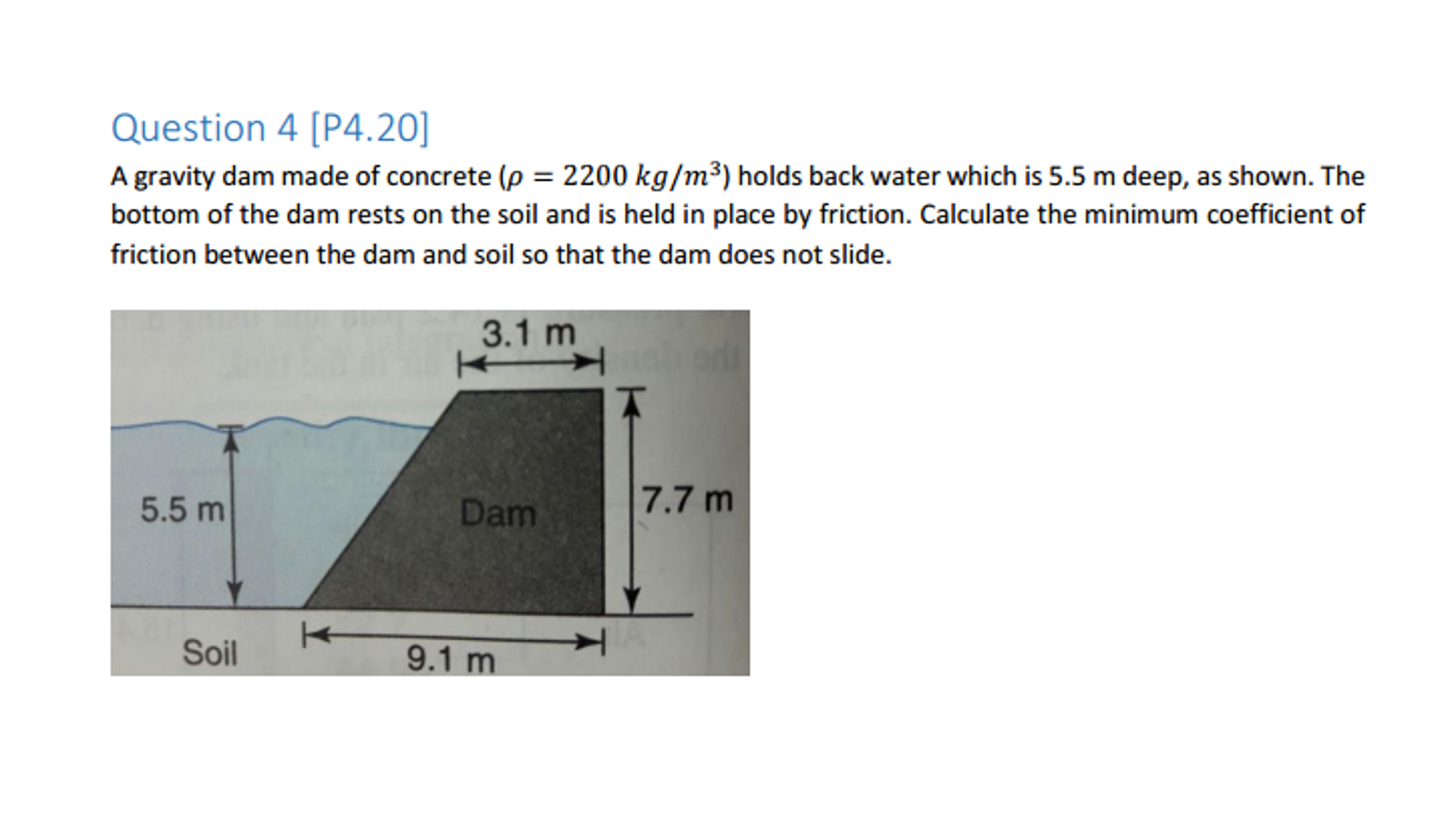 Solved A gravity dam made of concrete (rho = 2200 kg/m^3) | Chegg.com