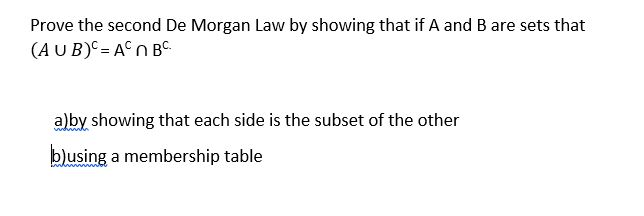 Solved Prove the second De Morgan Law by showing that if A | Chegg.com