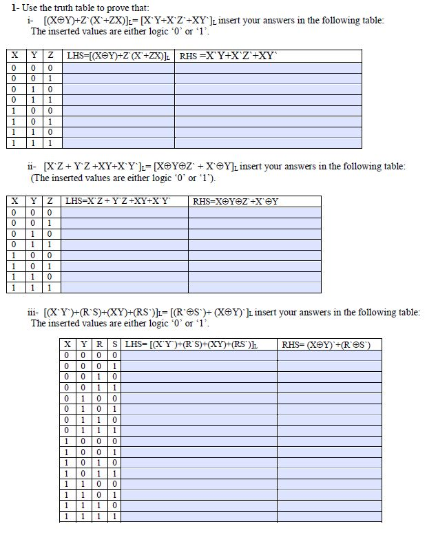 Solved Use the truth table to prove that: i- [(X | Chegg.com