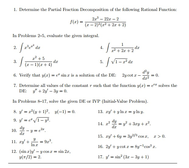 Solved 1. Determine the Partial Fraction Decomposition of | Chegg.com
