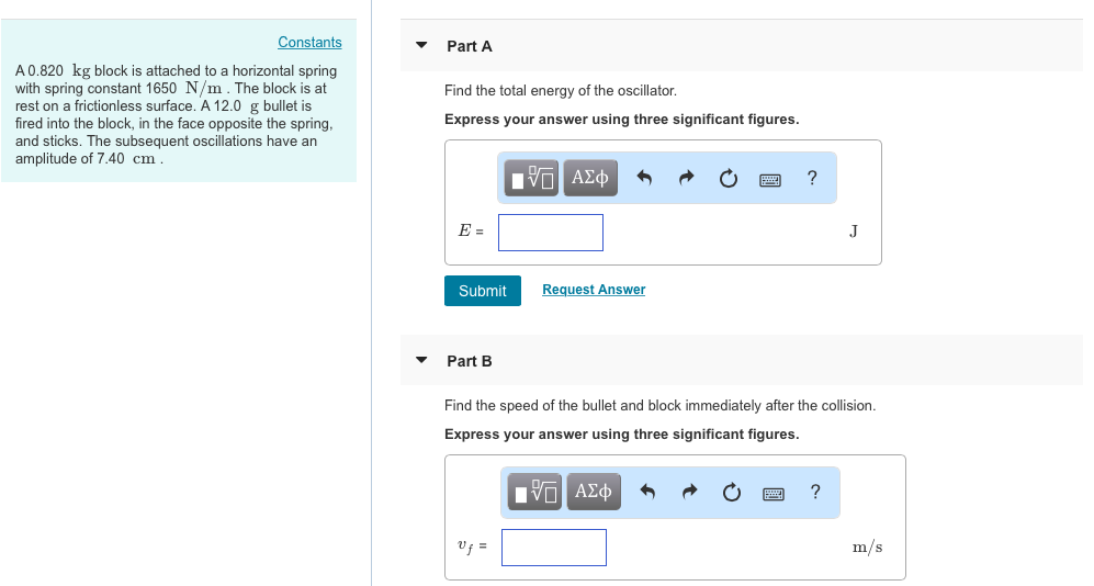 Solved Constants Part A A0.820 kg block is attached to a | Chegg.com