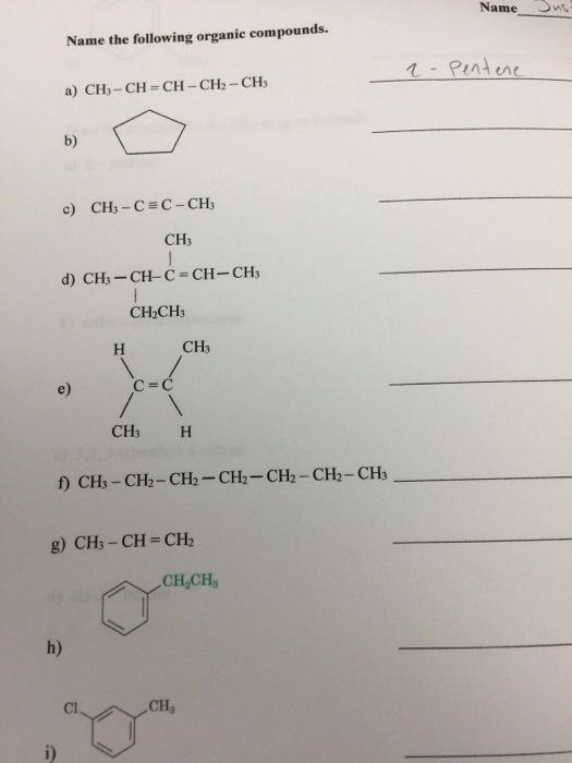 Solved Name the following organic compounds. a) CH3-CH CH | Chegg.com