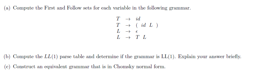 Solved (a) Compute the First and Follow sets for each | Chegg.com