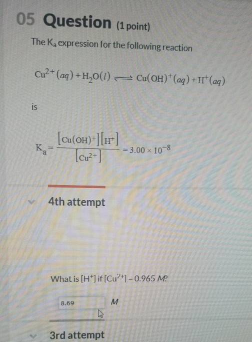 Solved 05 Question (1 point) The Ka expression for the | Chegg.com
