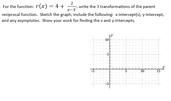 Solved For the function: r(x)=4+2/x-3, write the 3 | Chegg.com