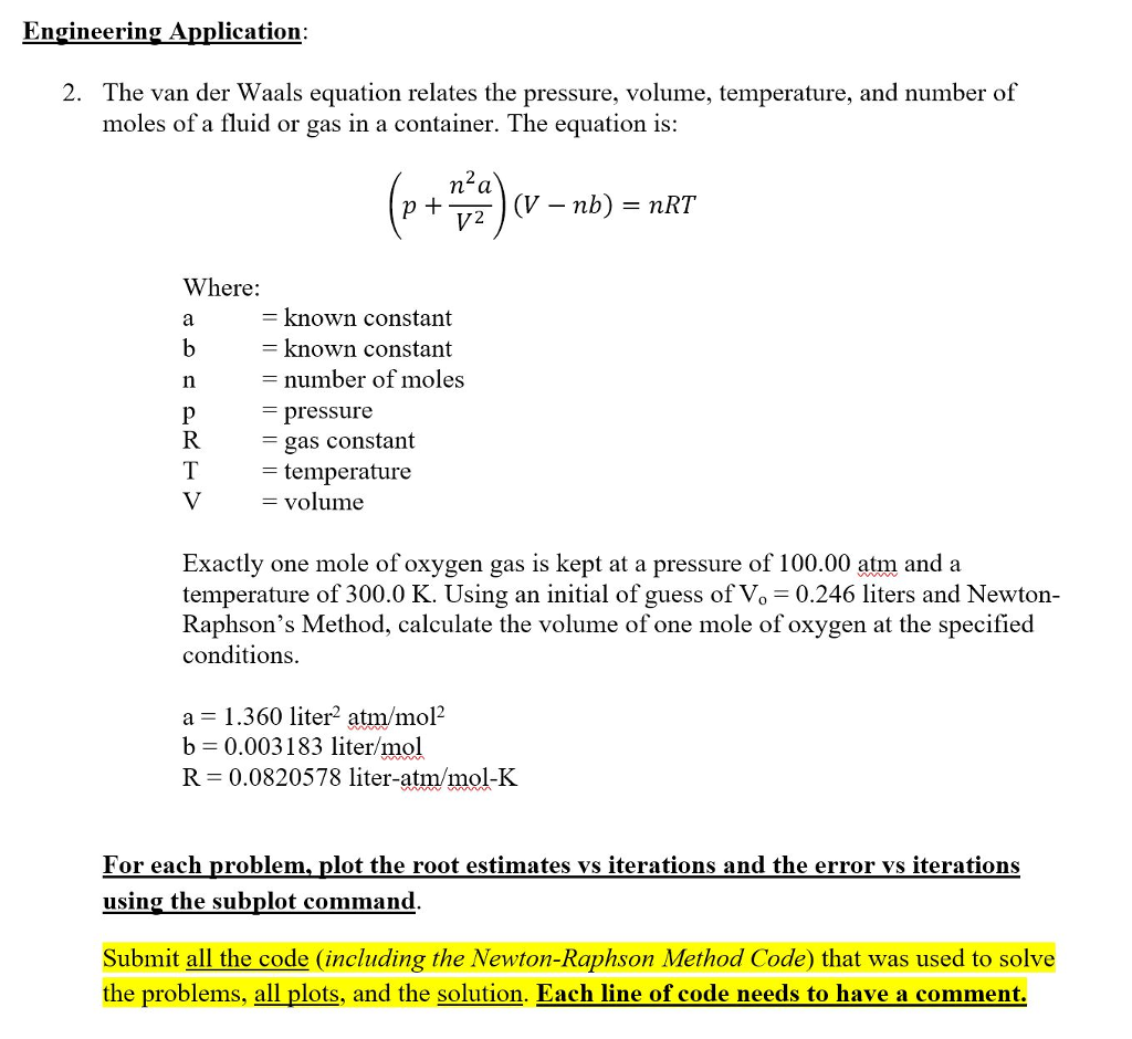 Solved Engineering Application: 2. The van der Waals | Chegg.com