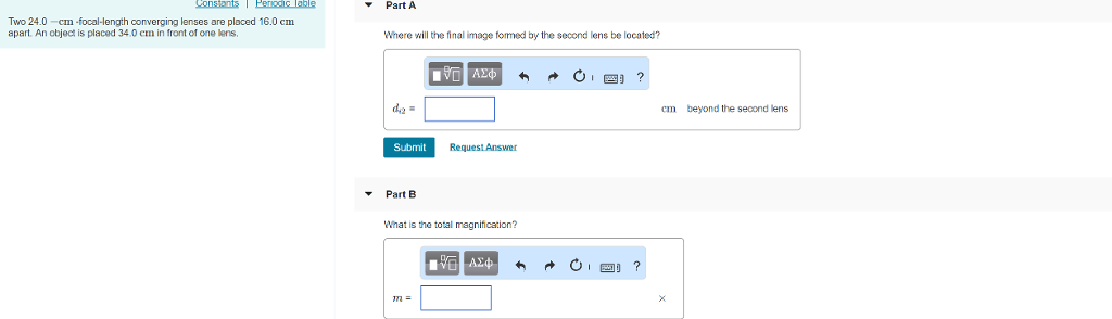 Solved Constants Part A Two 24.0-cm-focal-length converging | Chegg.com
