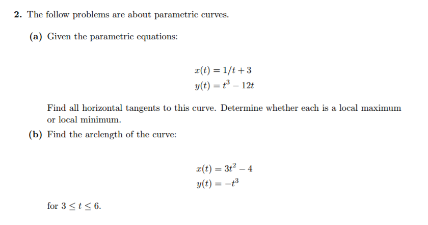 Solved The follow problems are about parametric curves. (a) | Chegg.com