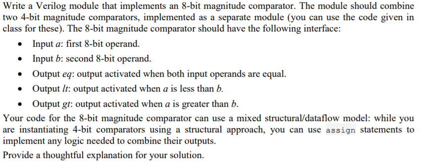 Solved Write a Verilog module that implements an 8-bit | Chegg.com
