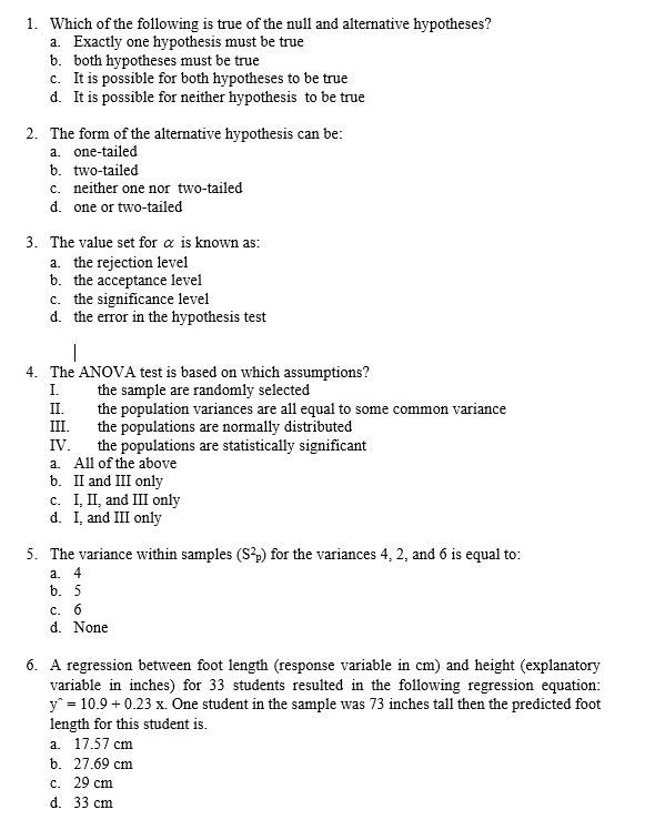 Solved 1. Which of the following is true of the null and | Chegg.com