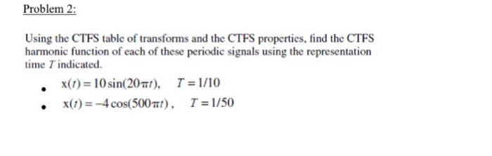 Solved Using the CTFS table of transforms and the CTFS | Chegg.com
