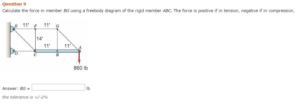 Solved Calculate the force in member BG using a freebody | Chegg.com