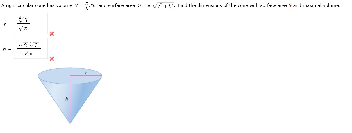 Solved A right circular cone has volume V= phi/3 r^2 h and | Chegg.com
