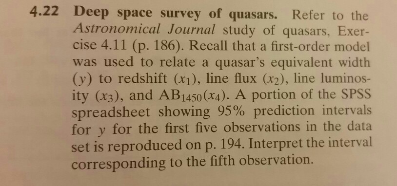 Solved 4.22 Deep space survey of quasars. Refer to the | Chegg.com