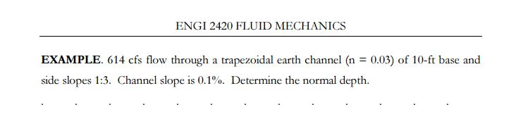 Solved Cfs flow through a trapezoidal earth channel (n = | Chegg.com